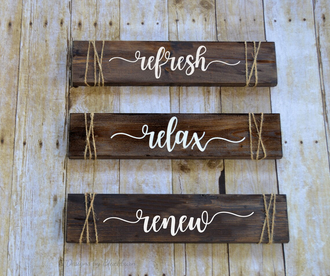 Relax Refresh Renew Signs/ Bathroom Wall Decor / Set of 3 Wood | Etsy
