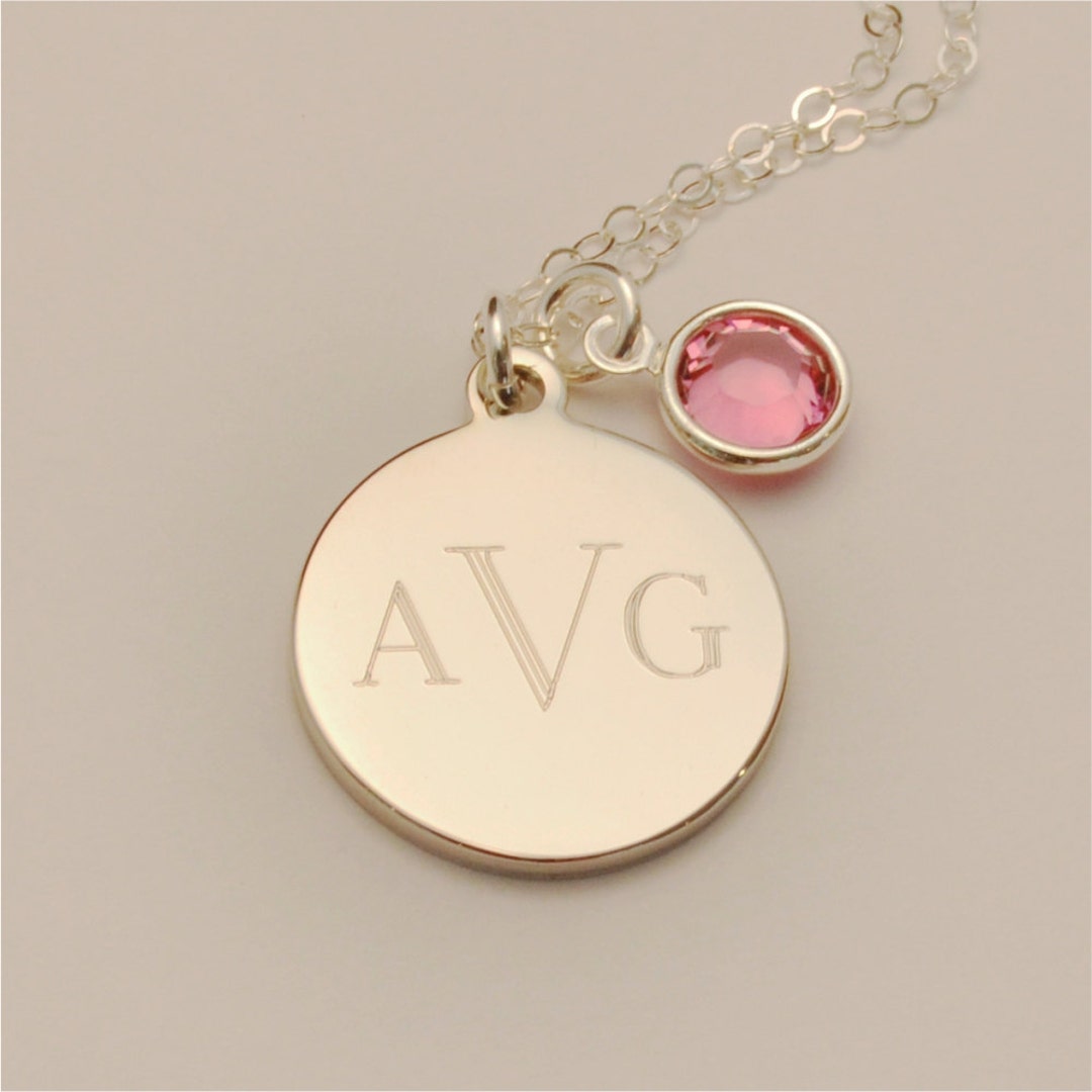 Small Custom Engraved Charm Necklace Including Birthstone - Etsy