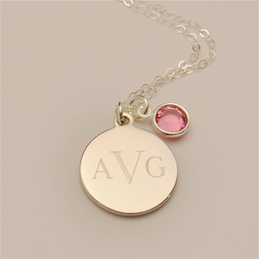 Small Custom Engraved Charm Necklace Including Birthstone - Etsy