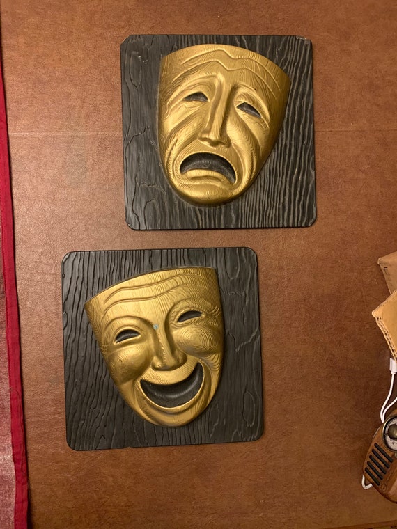 Relief Sculpture Comedy and Tragedy Gold Wall Plaques. Signed | Etsy