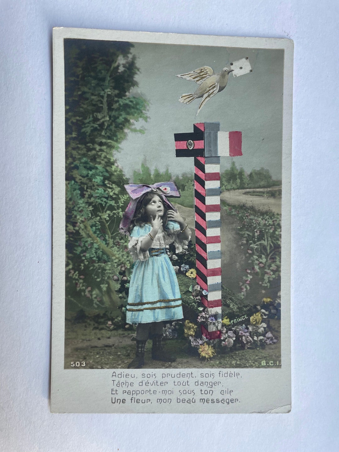 Whimsical Image of Mail and French Poem, Hand Tinted, Vintage Postcard ...