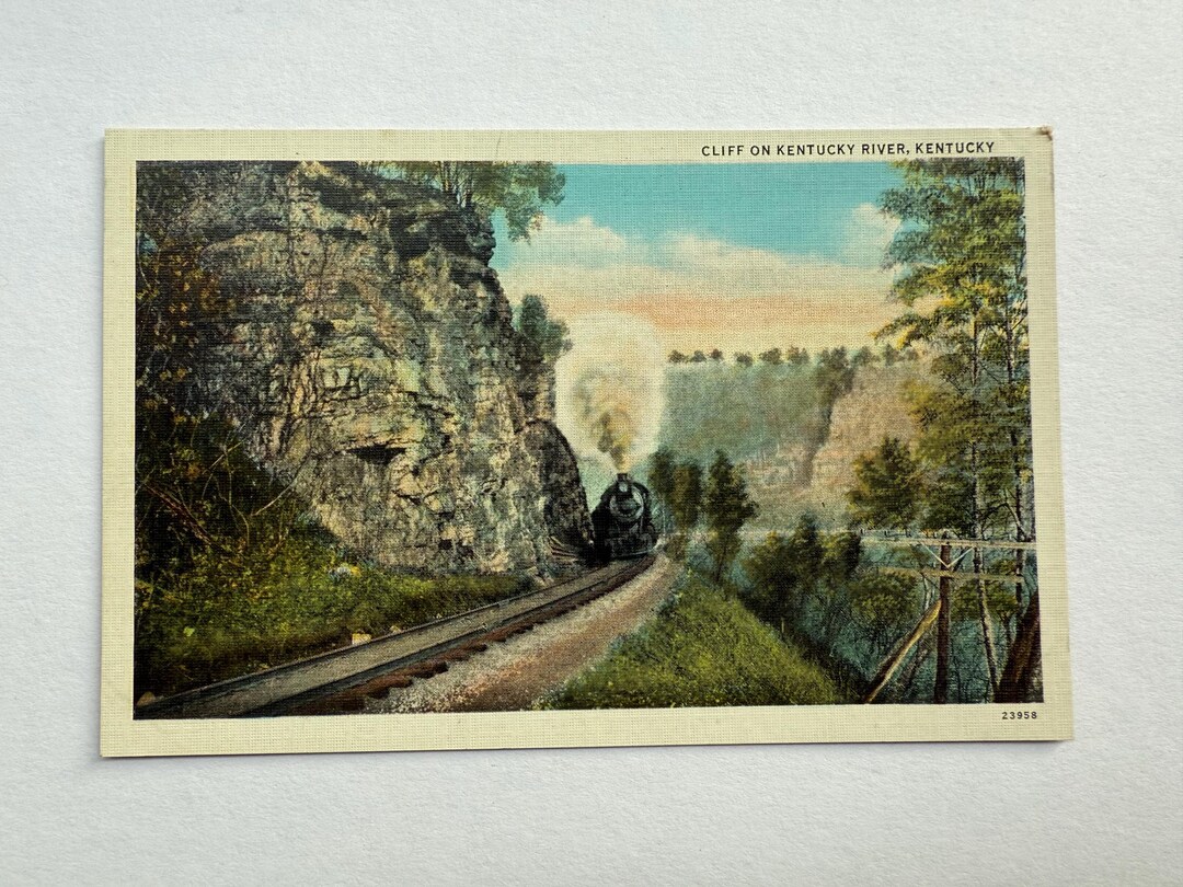 Cliff on Kentucky River, Locomotive and Railroad Line, Vintage Postcard ...