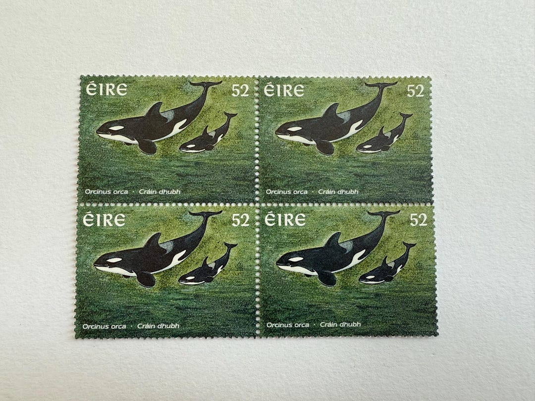 Set of Four Eire Marine Mammals, 1997 Orca, Irish Stamps, Vintage ...