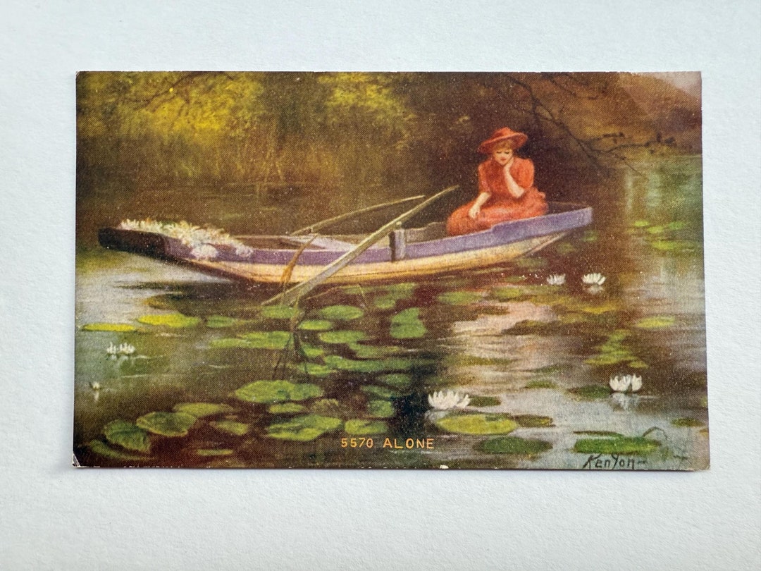 Zula Kenyon Painting of a Woman in Boat on a Pond, Alone, Vintage ...