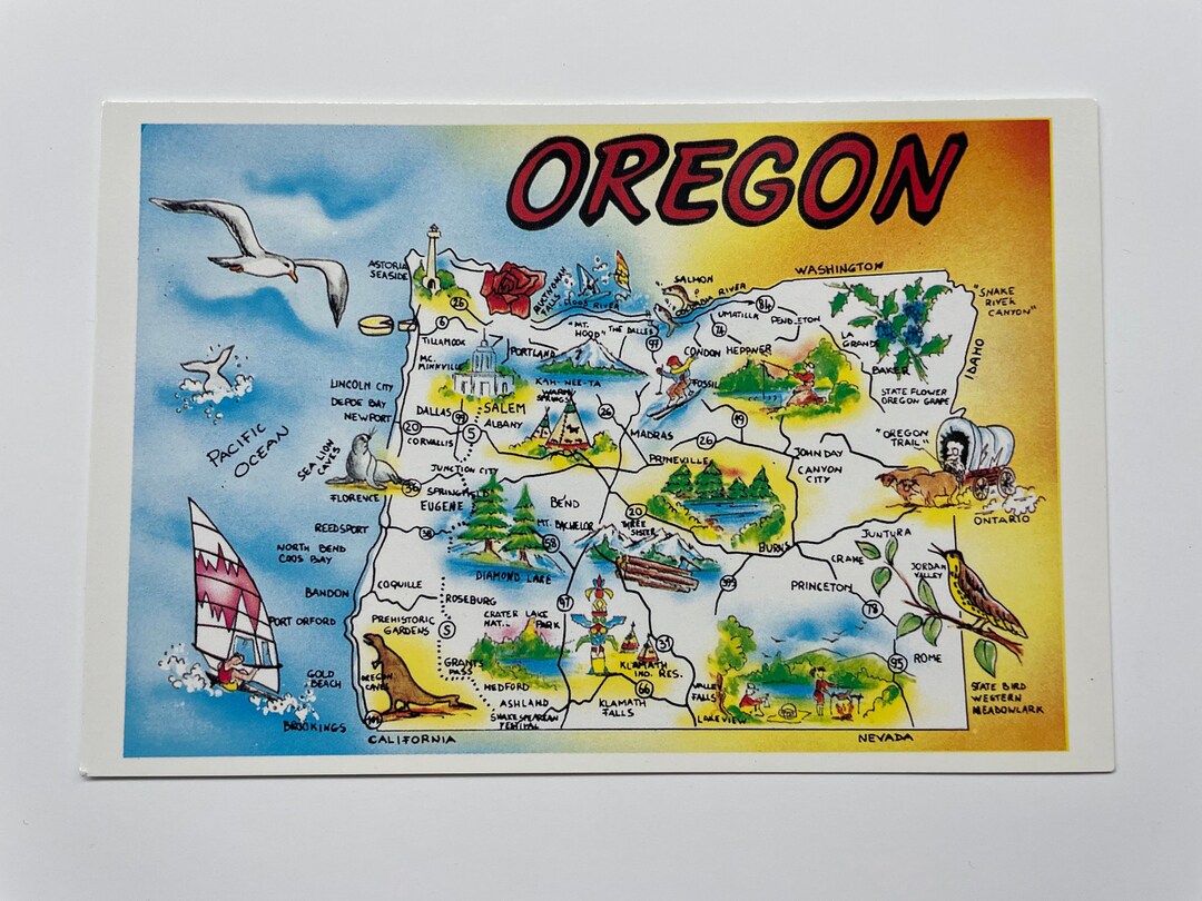 Illustrated Map of Oregon, Vintage Postcard - Etsy
