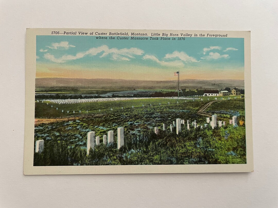 Custer Battlefield, Montana, and Little Big Horn Valley, Vintage Linen ...