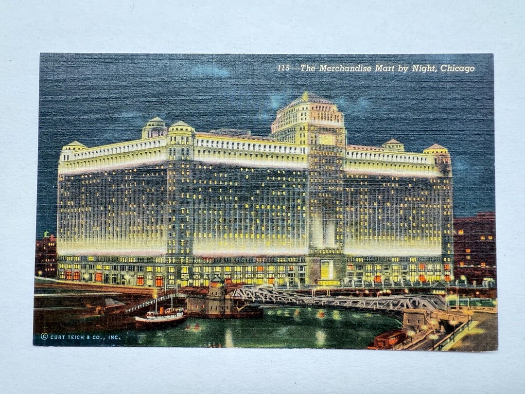 The Merchandise Mart at Night, (the Mart) Chicago, Illinois, Vintage ...