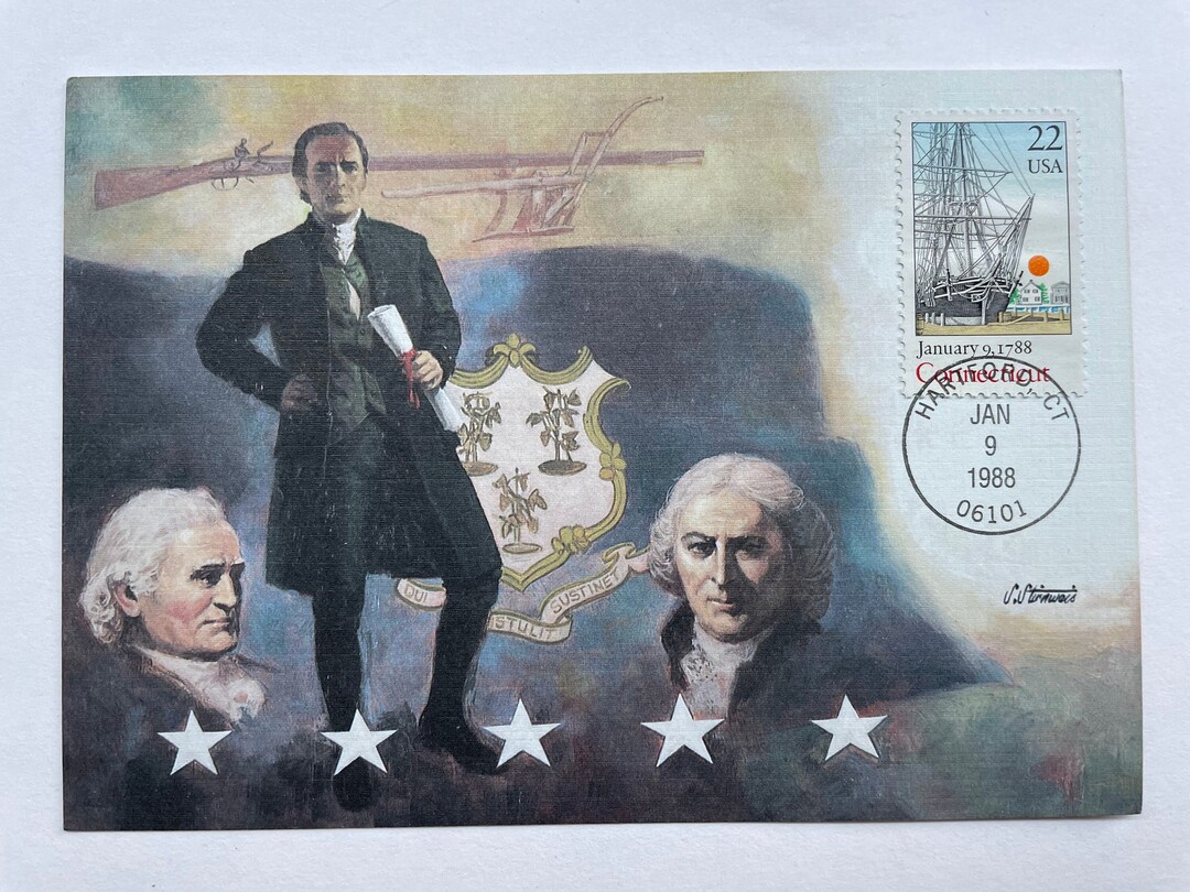 1988 First Day of Issue Vintage Postcard, Connecticut Bicentennial ...