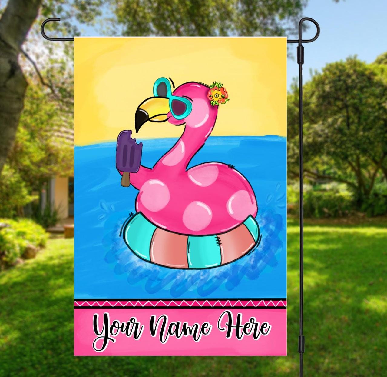 Personalized Pool Flag, Flamingo Garden Decor, Summer Welcome Flag - Etsy