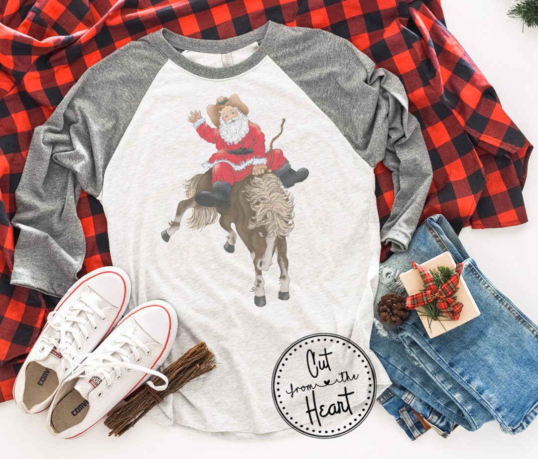 Cowboy Christmas Baseball Tee, Santa Horse Shirt, Christmas Cactus ...