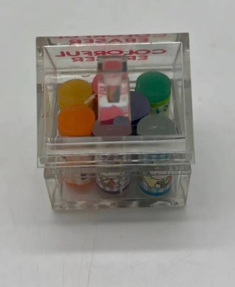 RARE Vintage 1976 Hello Kitty Sanrio Mini Erasers in Plastic House Case ...