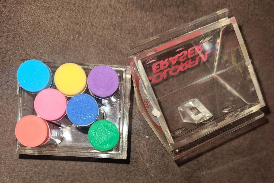 RARE Vintage 1976 Hello Kitty Sanrio Mini Erasers in Plastic House Case ...