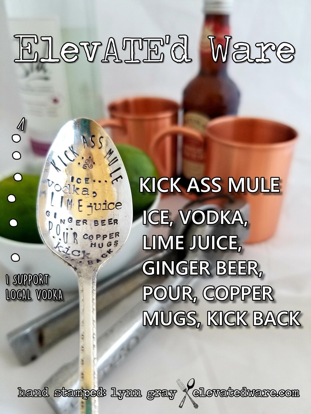 Hand Stamped COCKTAIL Spoon - "kick Ass Mule... Recipe" - Cocktail Hour ...