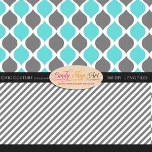 Turquoise and Gray Digital Pattern Sheets, Printable, Wedding, Baby ...