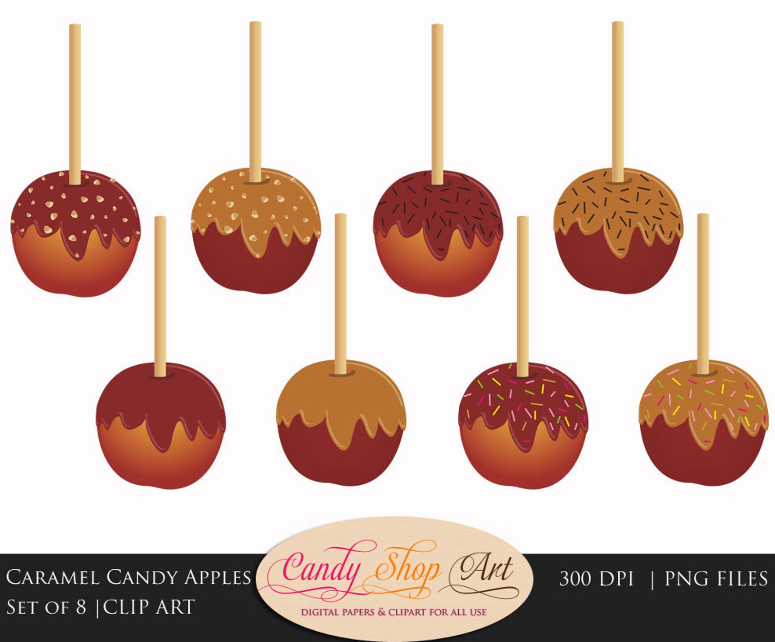 Candy Apple Clip Art, Apple Clipart, Fall Clip Art, Caramel Apple ...