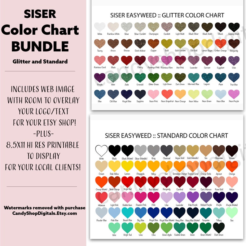 Siser Easyweed HTV Glitter and Standard Color Chart Bundle Business ...