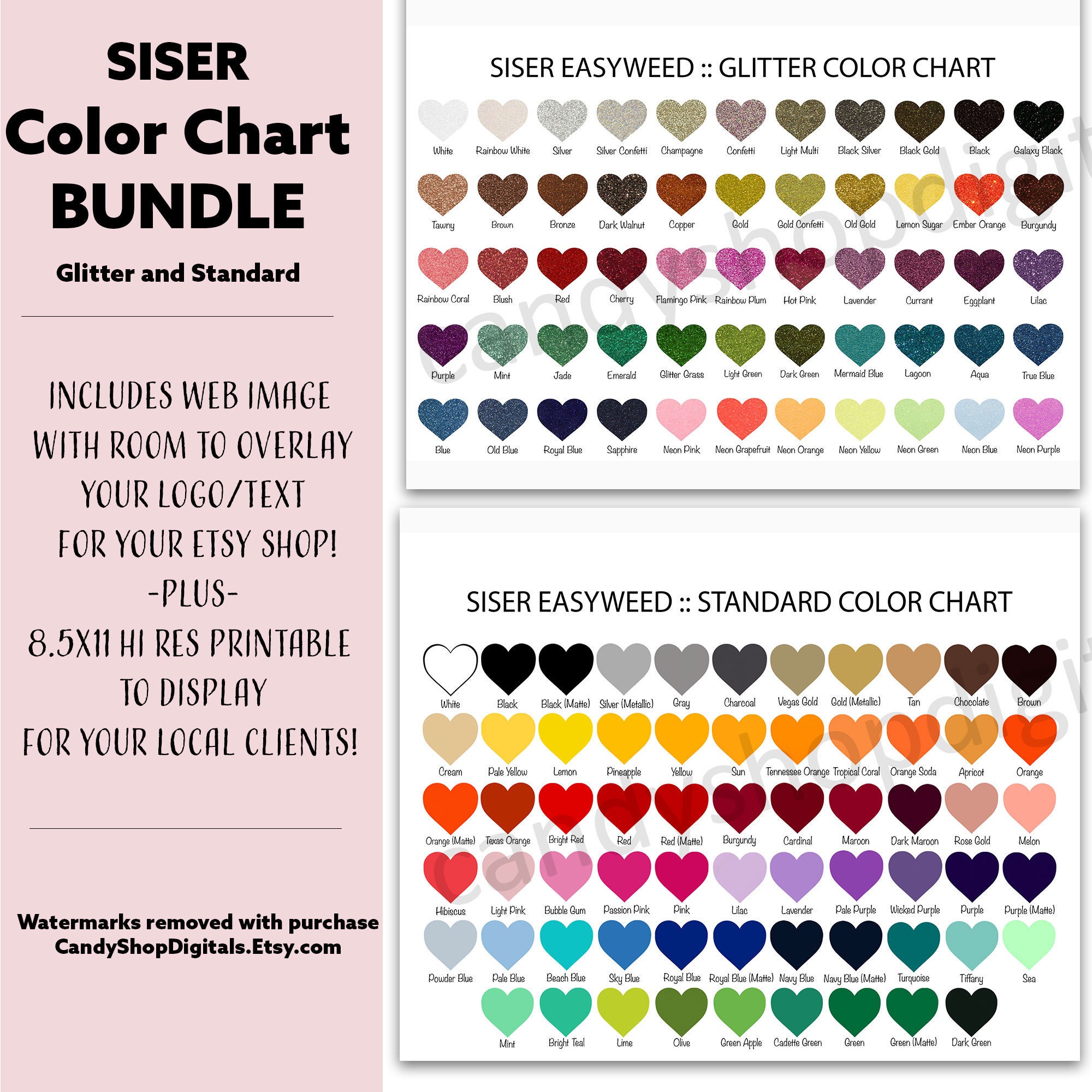 Siser Easyweed HTV Glitter and Standard Color Chart Bundle Business ...