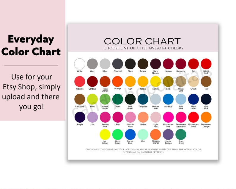 Pre-made Color Chart for your Etsy Shop Listings | Etsy