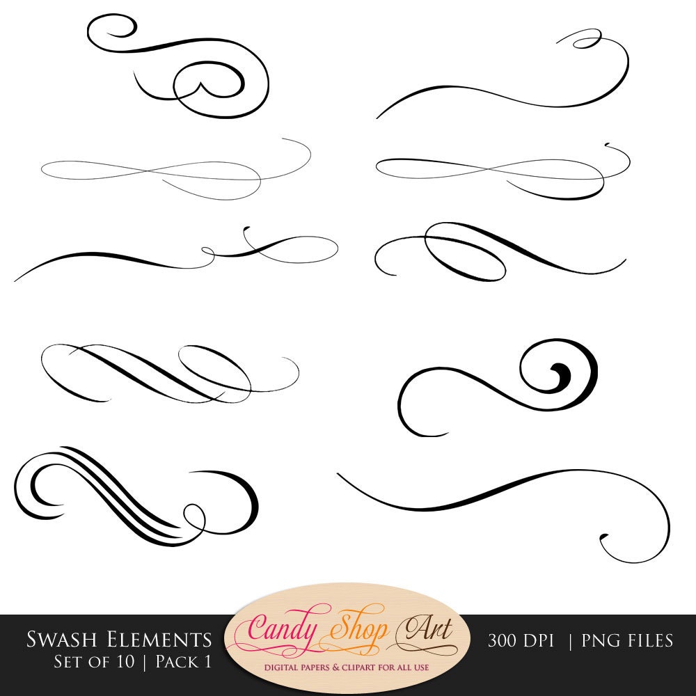 Swashes, Swirls, Calligraphy Swashes, Clip Art, Digital Clip Art ...