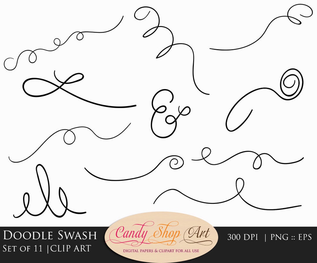 Doodle Swash Clip Art, Calligraphy Swirls, Wedding Invitation ...