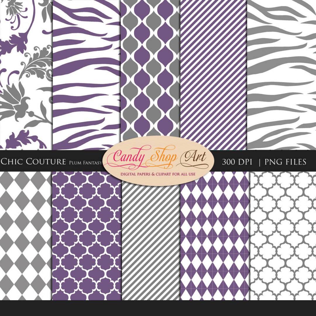 Purple and Gray Digital Pattern Sheets, Printable, Wedding, Baby ...
