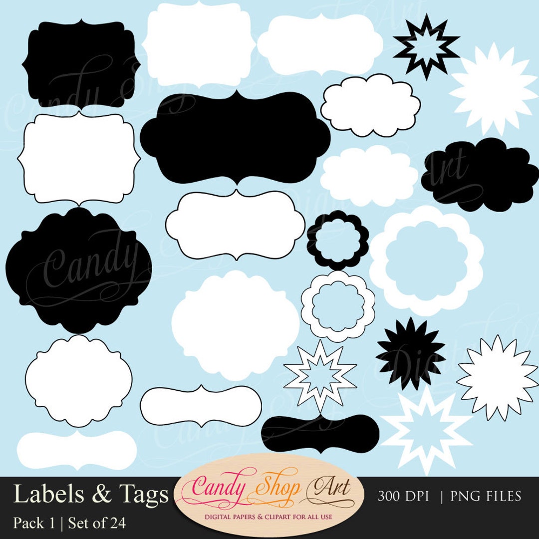 Scallop Frame Clip Art Labels, Star Label Printable Frames (instant ...