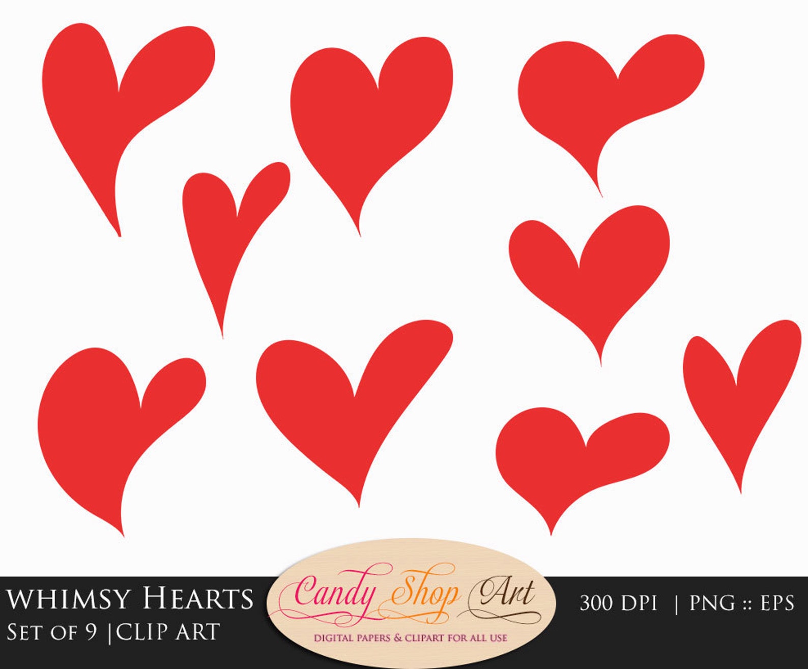 Whimsy Hearts Clipart - Hand Drawn Hearts Clip Art - Heart Clip Art ...