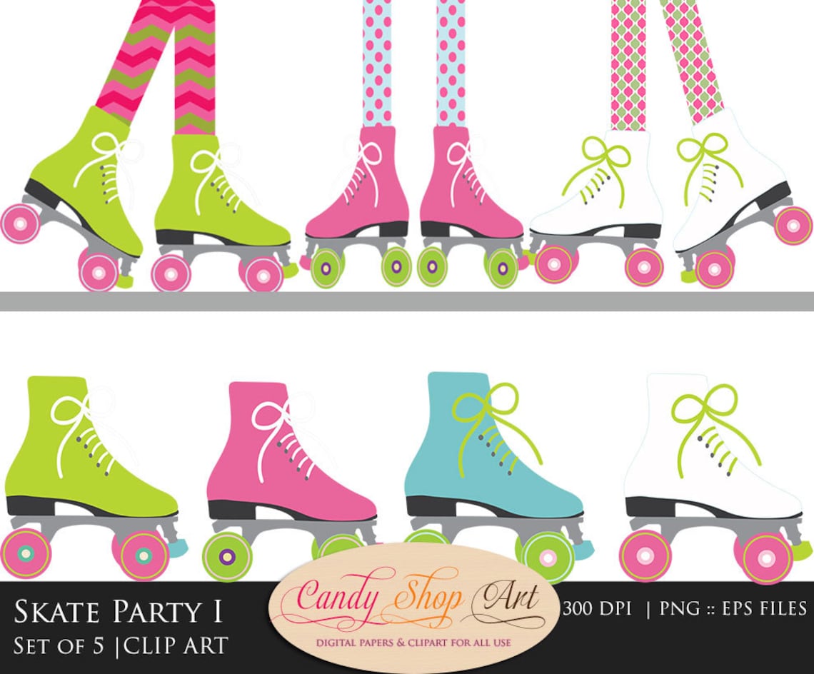 Roller Skating Clip Art - Skate Party Clip Art - Roller Skating Feet ...