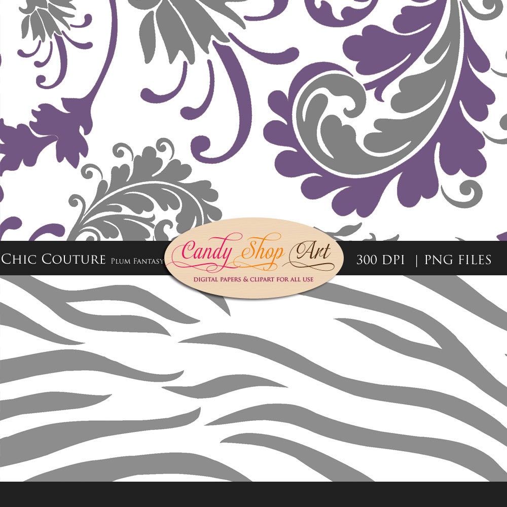 Purple and Gray Digital Pattern Sheets, Printable, Wedding, Baby ...
