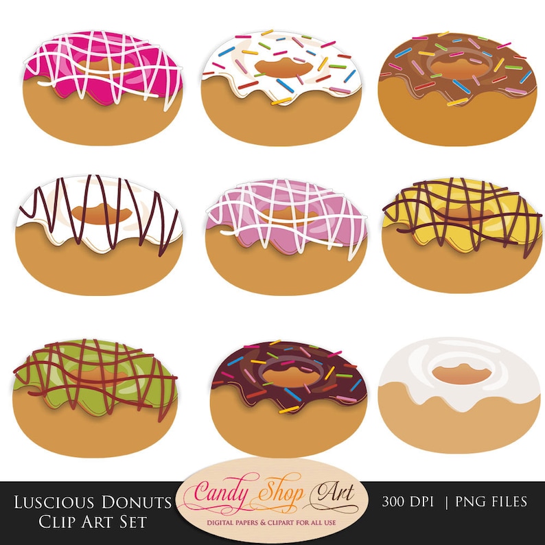 Luscious Donuts Clipart Set Yummy Donuts Food Clip Art - Etsy