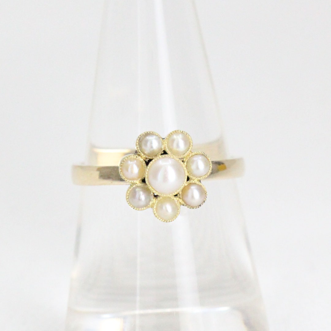 Antique 9ct Gold Pearl Daisy Ring – Victorian Dress Ring – Circa 1890s ...