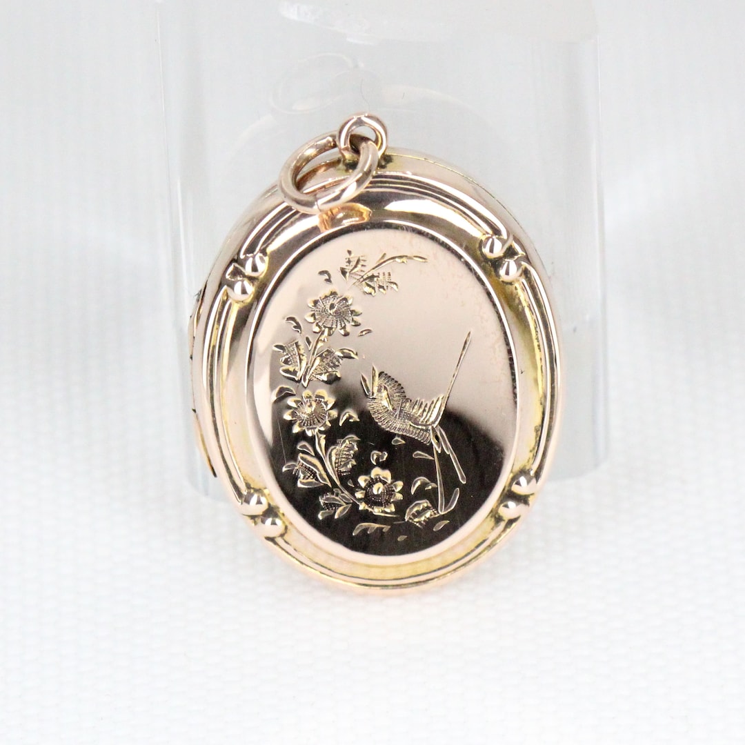 Antique 9ct Gold Front & Back Engraved Oval Locket Circa: - Etsy