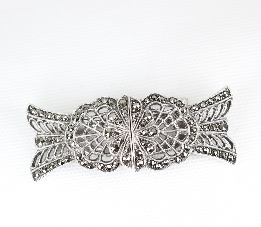 Art Deco Sterling Silver Marcasite Duette Brooch With Dress Clips Circa ...