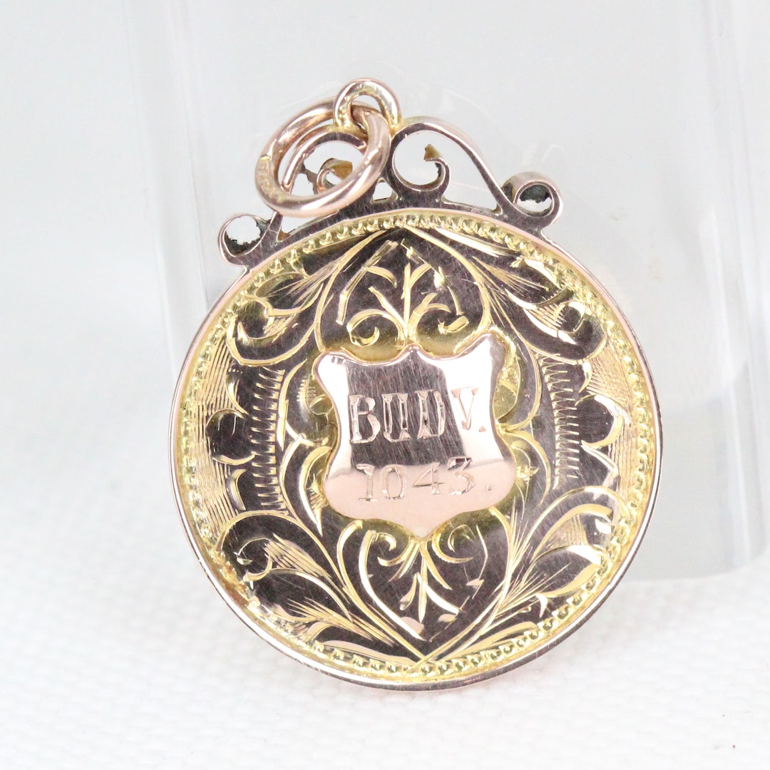 Antique 9ct Gold Solid Decorative Round and Shield Shape Medallion ...