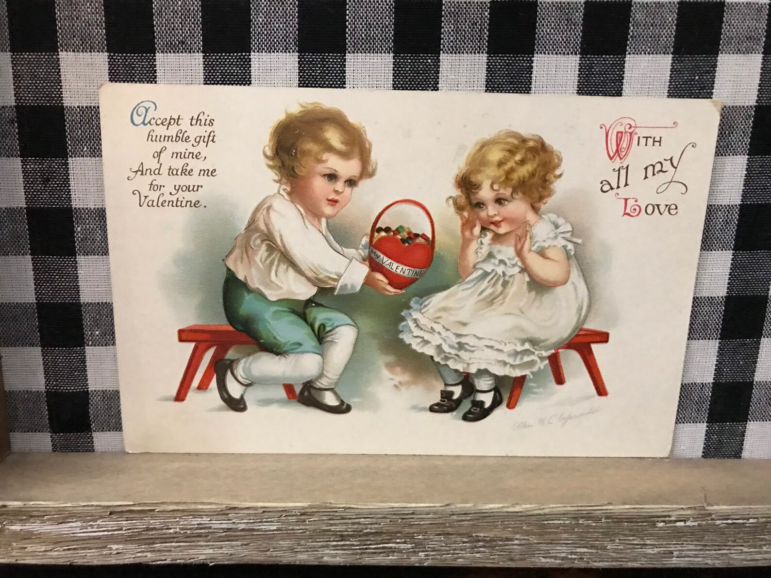 Unposted Ellen Clapsaddle Valentine Postcard a Little Boy Giving a Girl ...