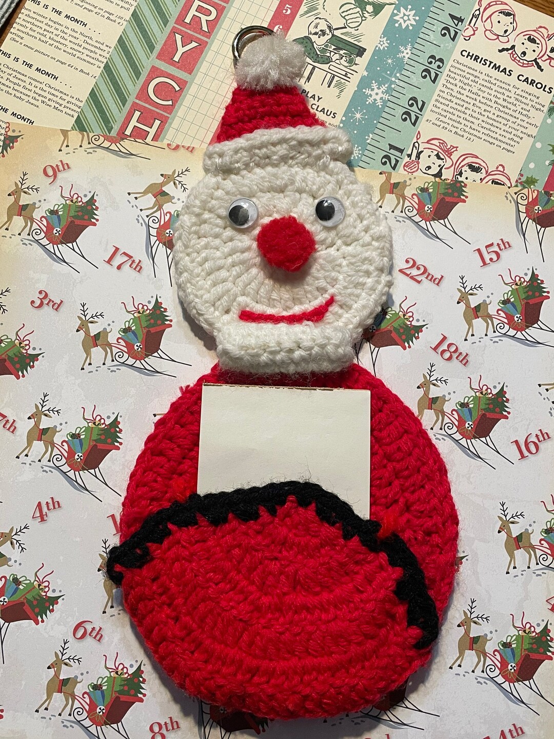 Vintage 1950’s Santa Crocheted Knitted Hanging Memo Pad Holder~ Kitschy ...