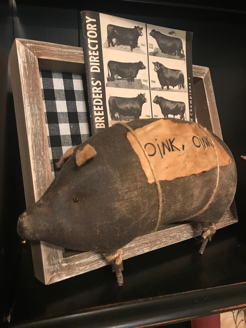 Primitive Handmade Farmhouse Pig Distressed Painted Fabric Country Home ...