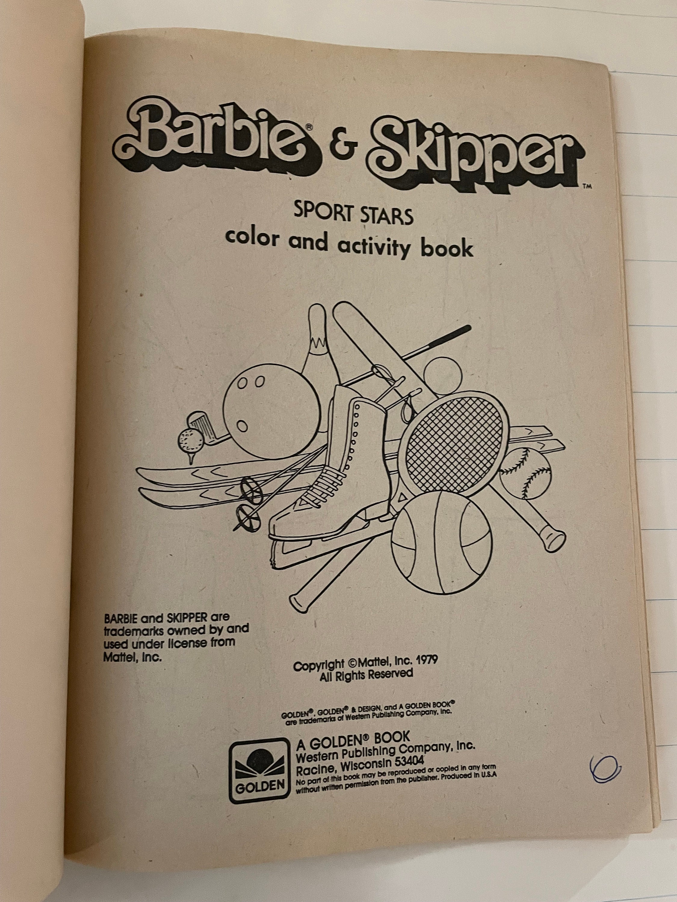 1979 Barbie & Skipper Sport Stars Color and Activity Book Vintage Barbie Book Golf Tennis Ski ...