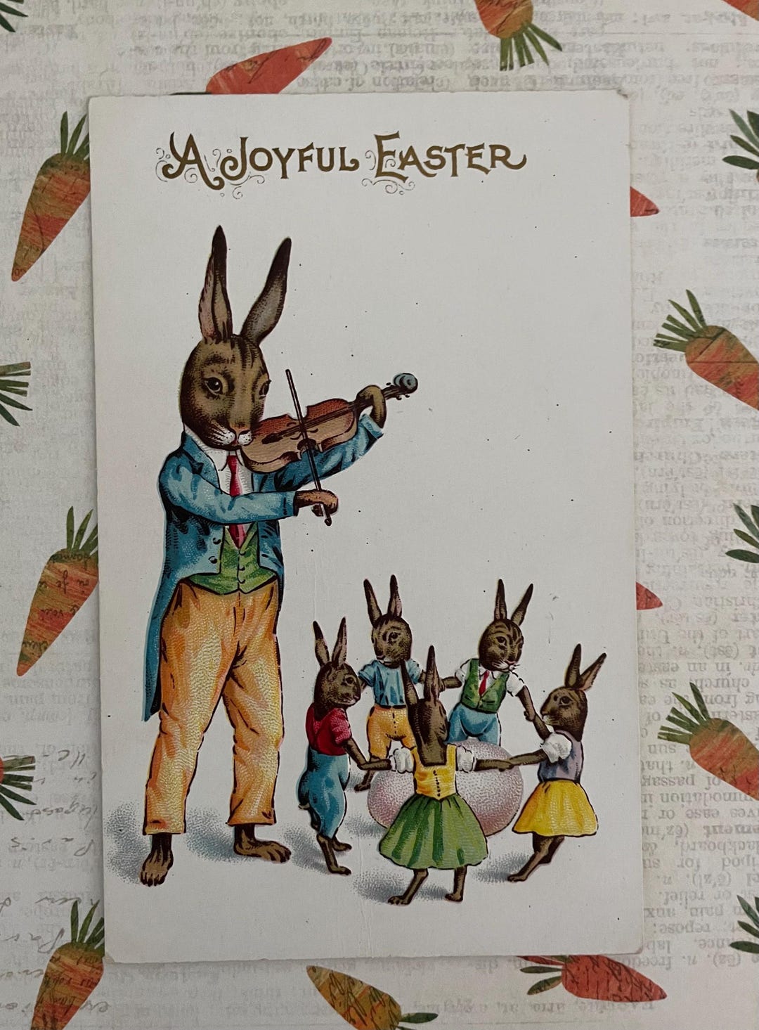 Antique Anthropomorphic Easter Rabbit Playing Violin With Children ...