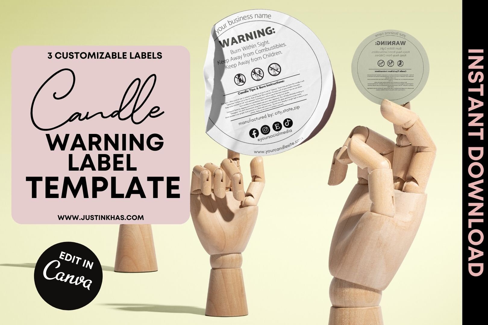 Candle Warning Label Template, Warning Candle Label, Candle Safety ...