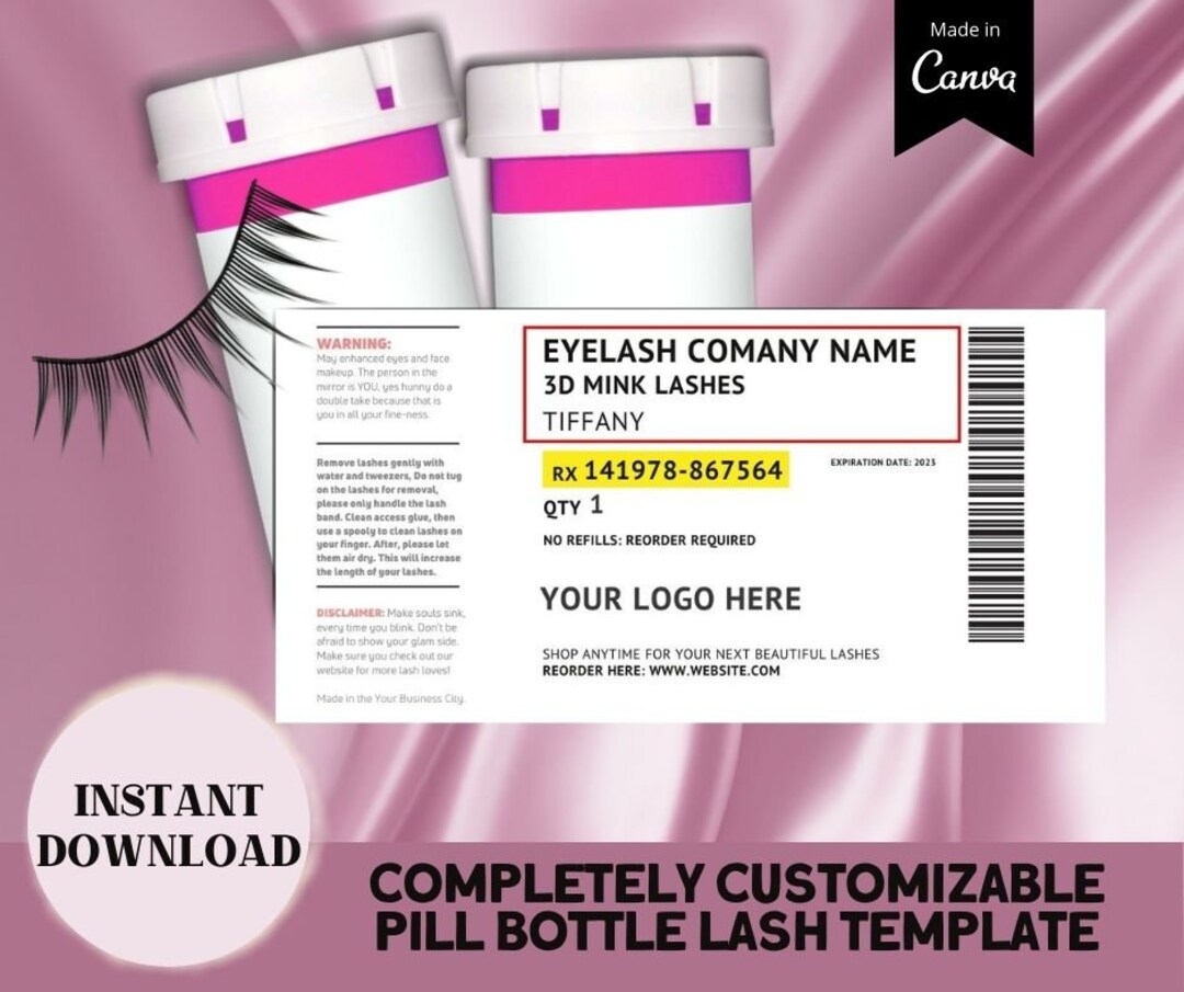 Pill Bottle Lash Label Template, Prescription Labels for Eyelash ...