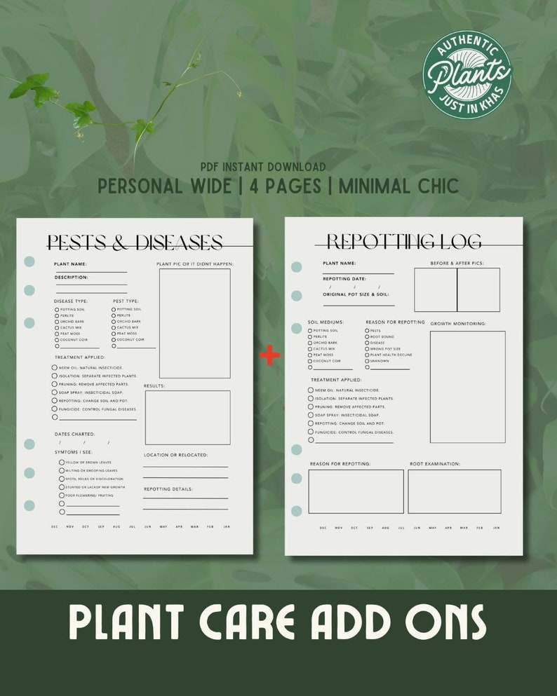 Garden Plant Planner Printable Personal Wide Add on Inserts, Houseplant ...