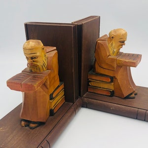 Vintage Carved Wood Bookends Monk Friar Figurine Black Forest Germany ...
