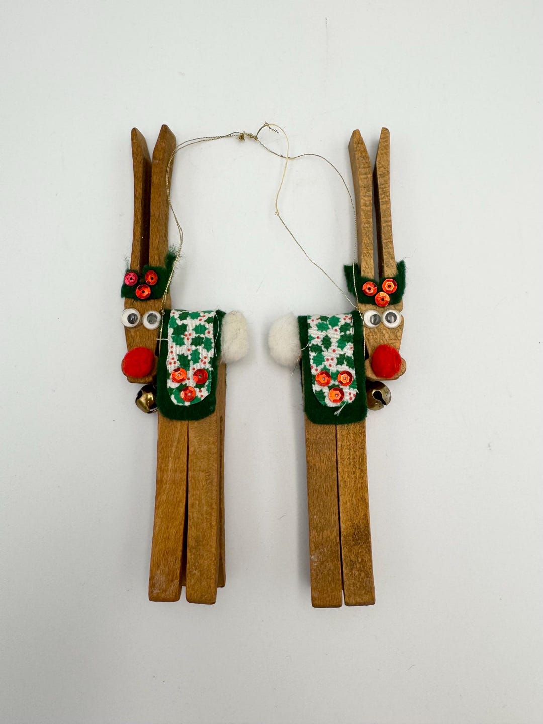 Vintage Pair of Clothespin Reindeer Ornaments - Quirky Christmas ...