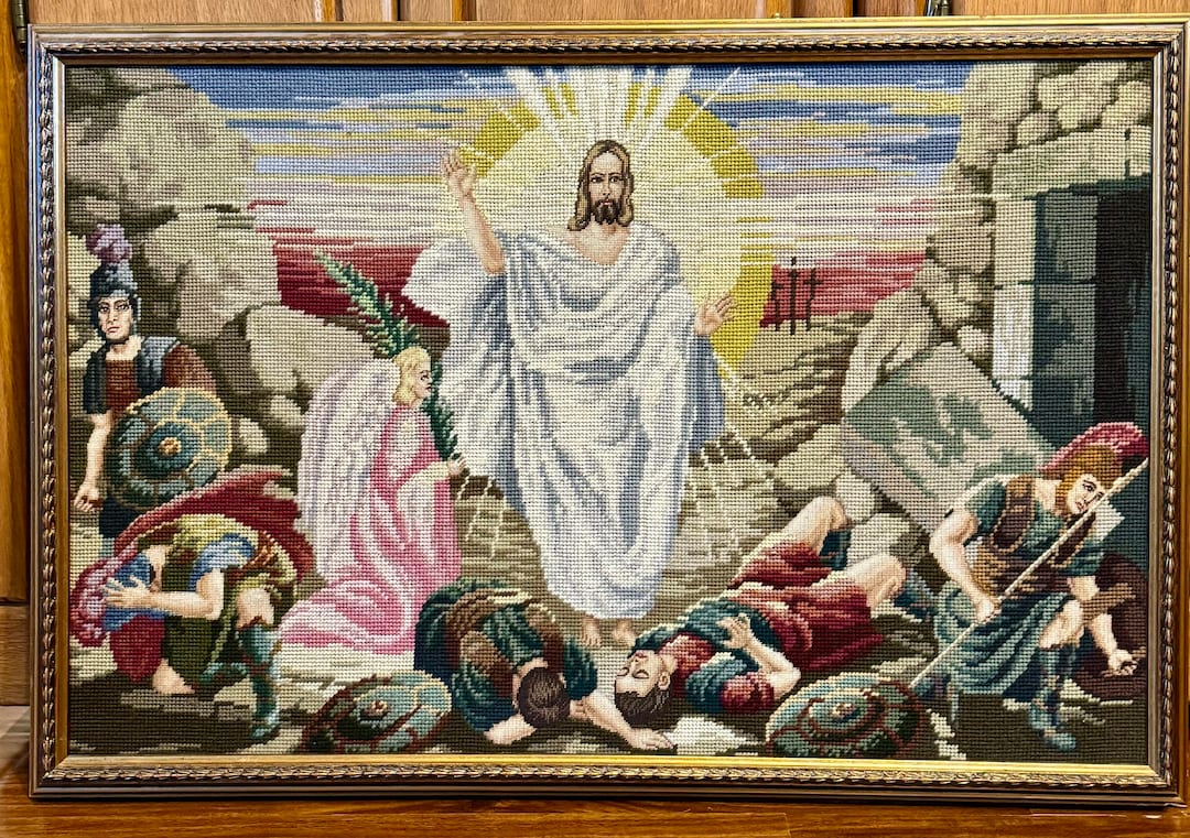 Vintage COMPLETED Religious Framed Needlepoint Artwork - the ...