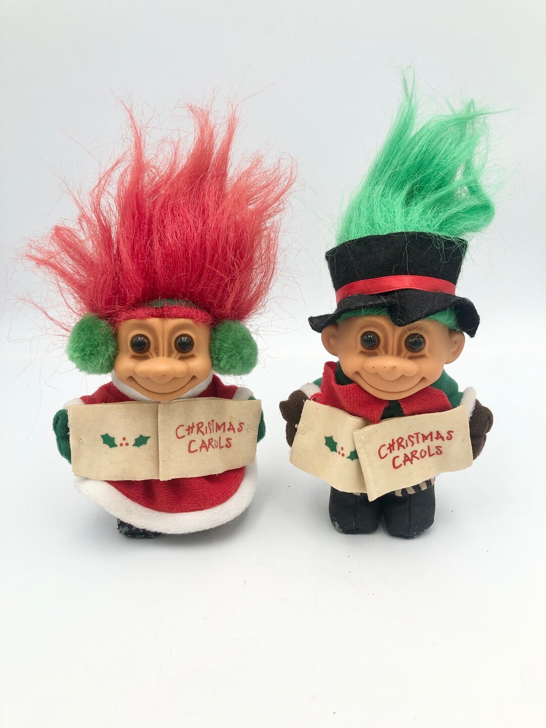 Vintage ADORABLE Pair of Troll Dolls Christmas Carolers 5 Tall Russ ...