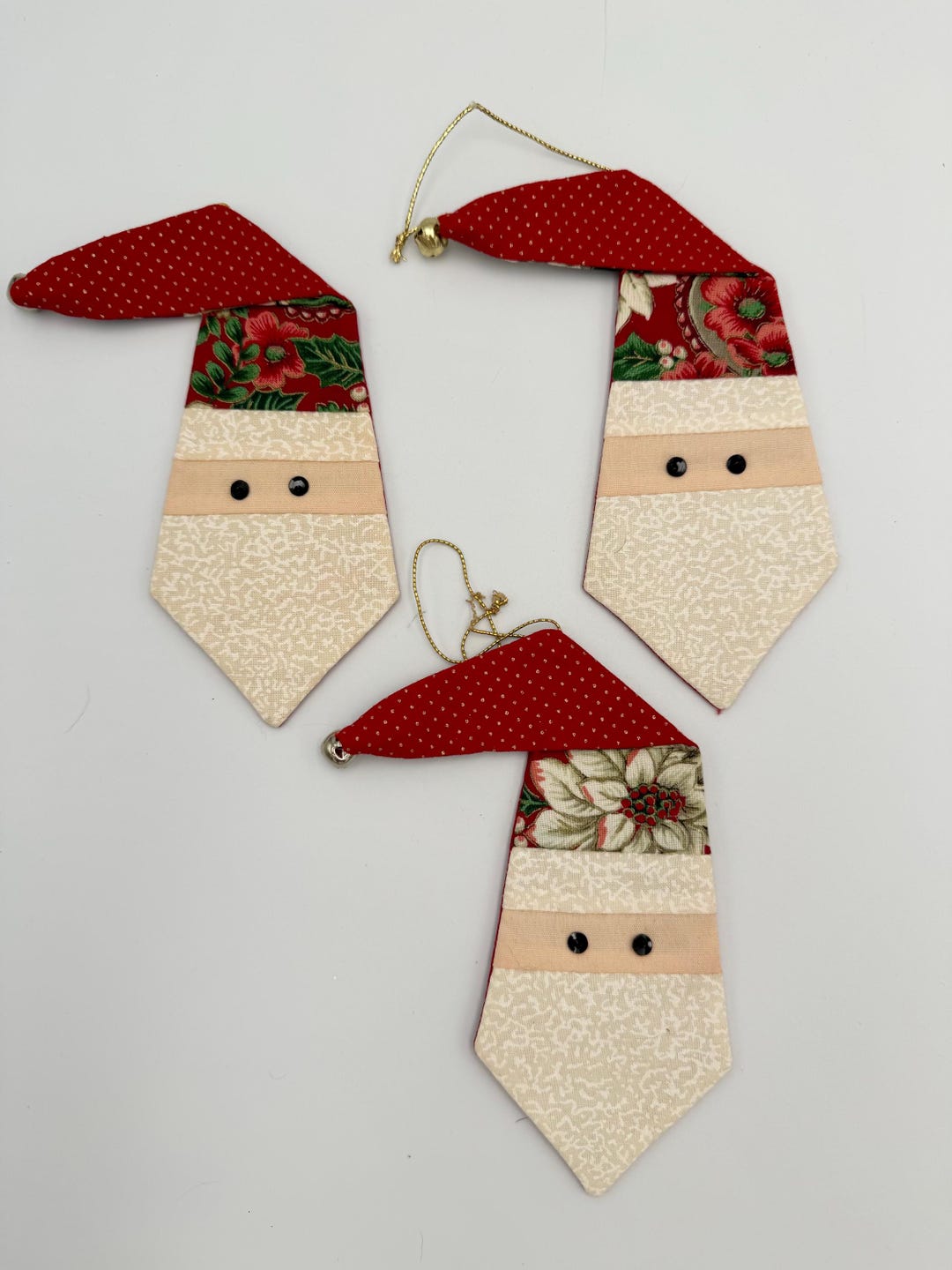 Vintage Set of 3 Quilted Christmas Ornaments - Cloth Fabric - Homemade ...