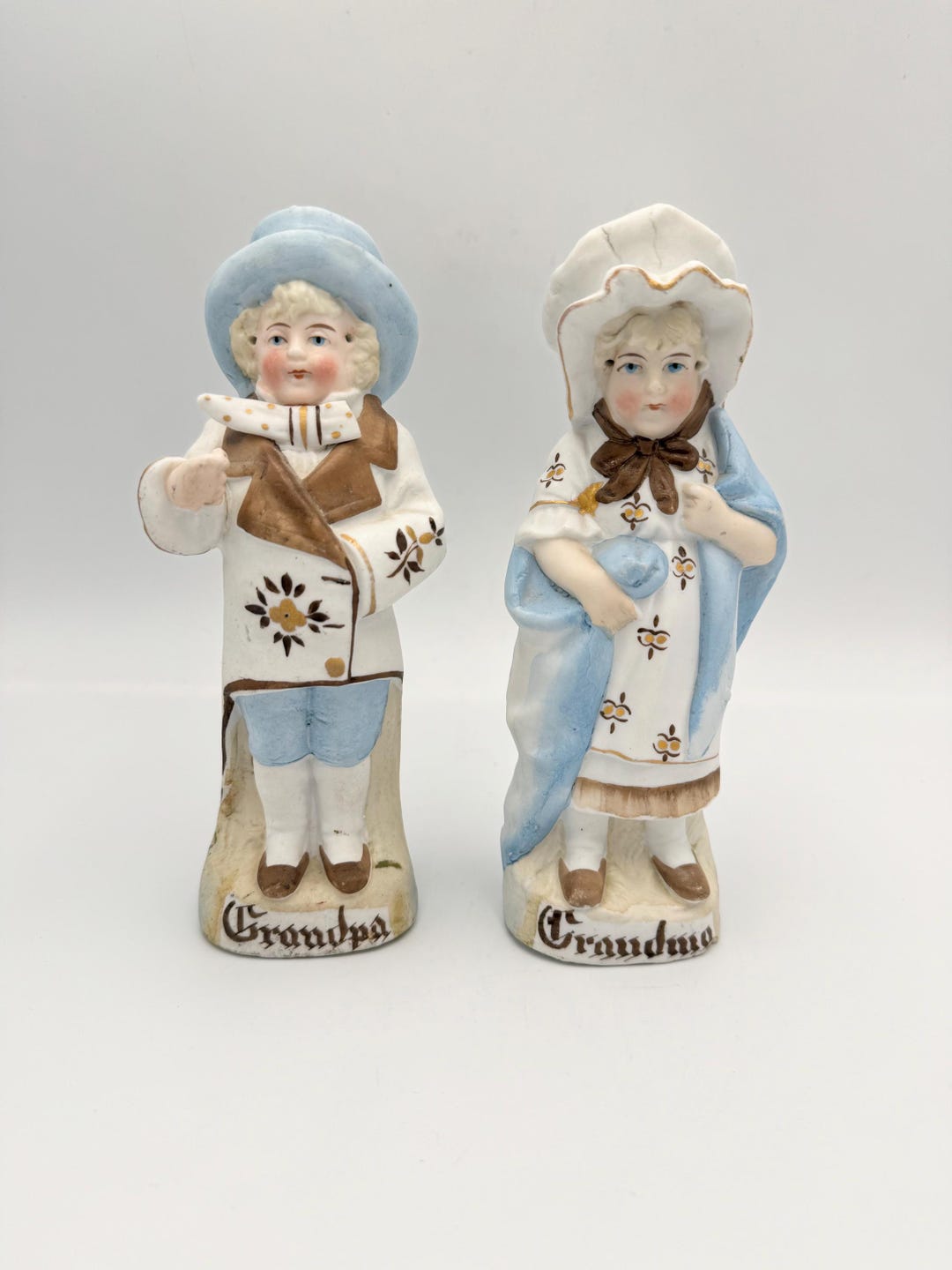 Antique Vintage Bisque Porcelain Figurines - Grandpa and Grandma - Hand ...