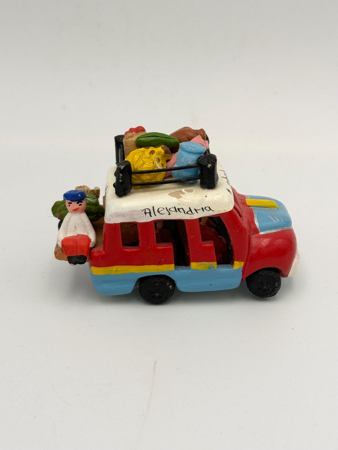 Vintage Folk Art Clay Bus With Riders and Packages Hand Made Hand ...