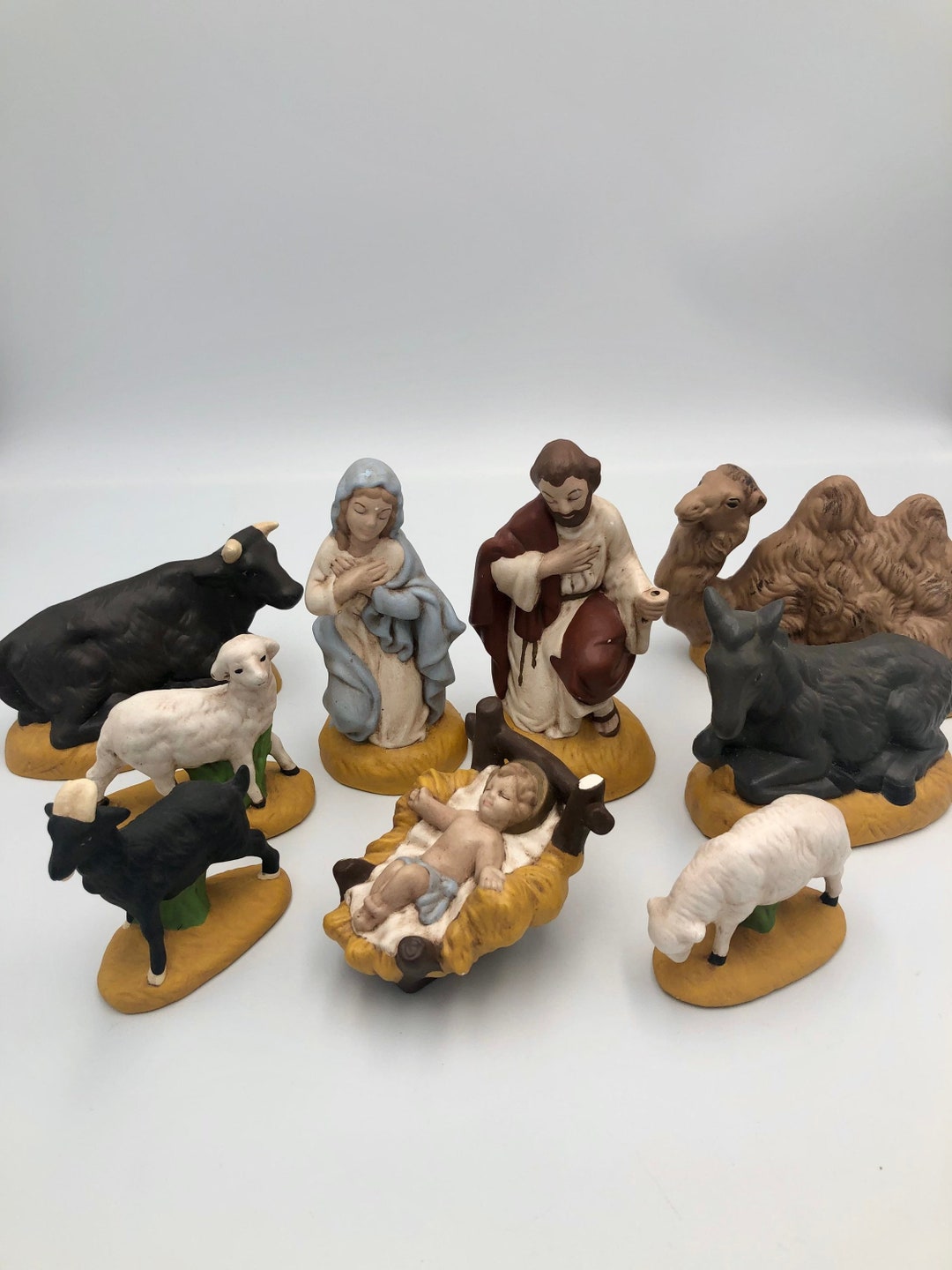 Vintage Atlantic Mold Nativity Set Hand Painted Ceramic 9 Piece Set - Etsy